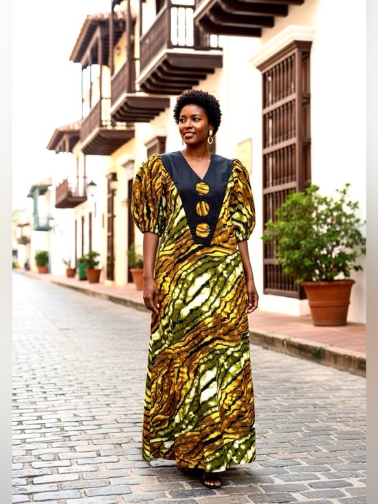 Dresses | African Ankara Boubou Maxi Kaftan Vneck Puff Sleeve Maxi In ...